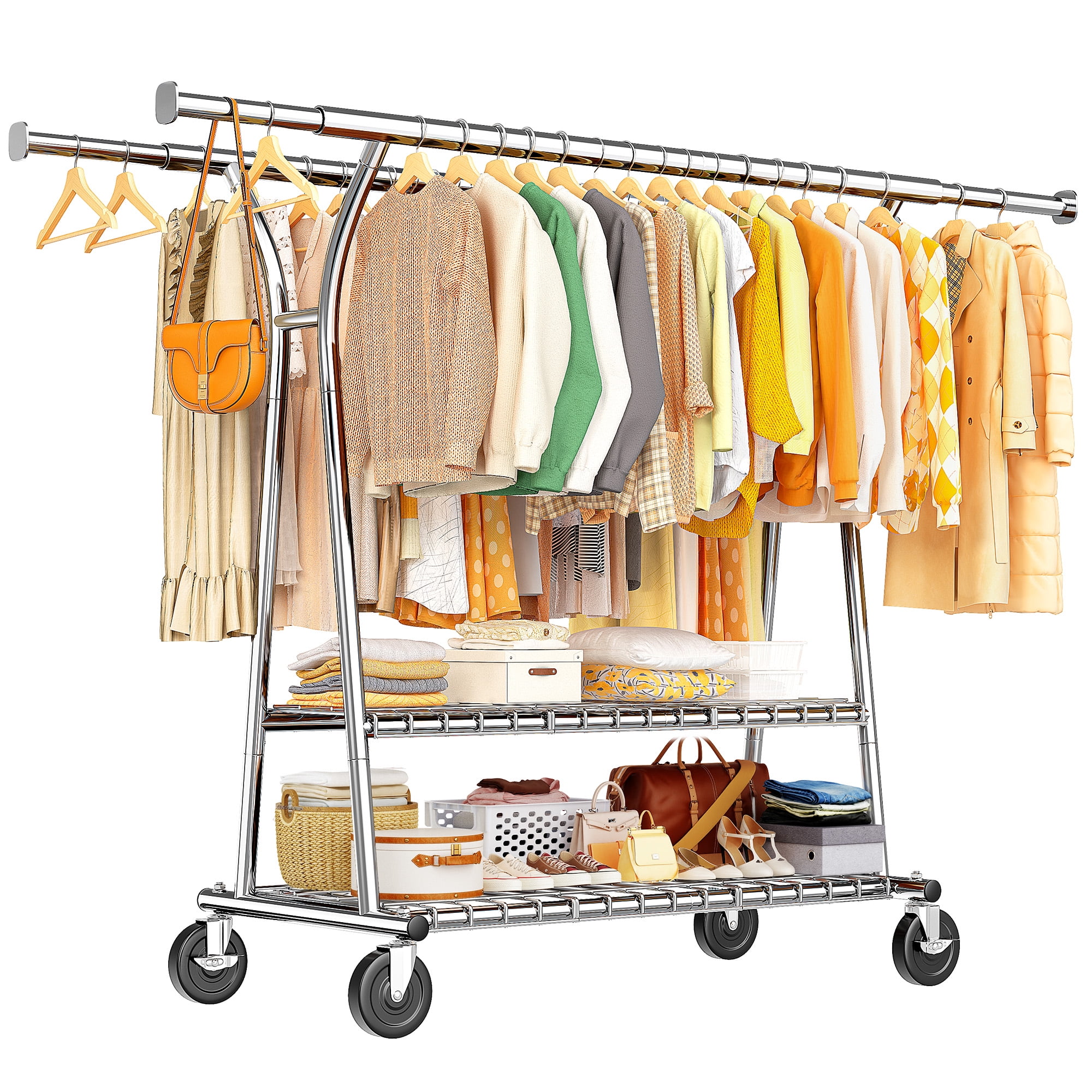 EnHomee 78"W Heavy Duty Clothes Rack with Shelves 650LBS Rolling ...