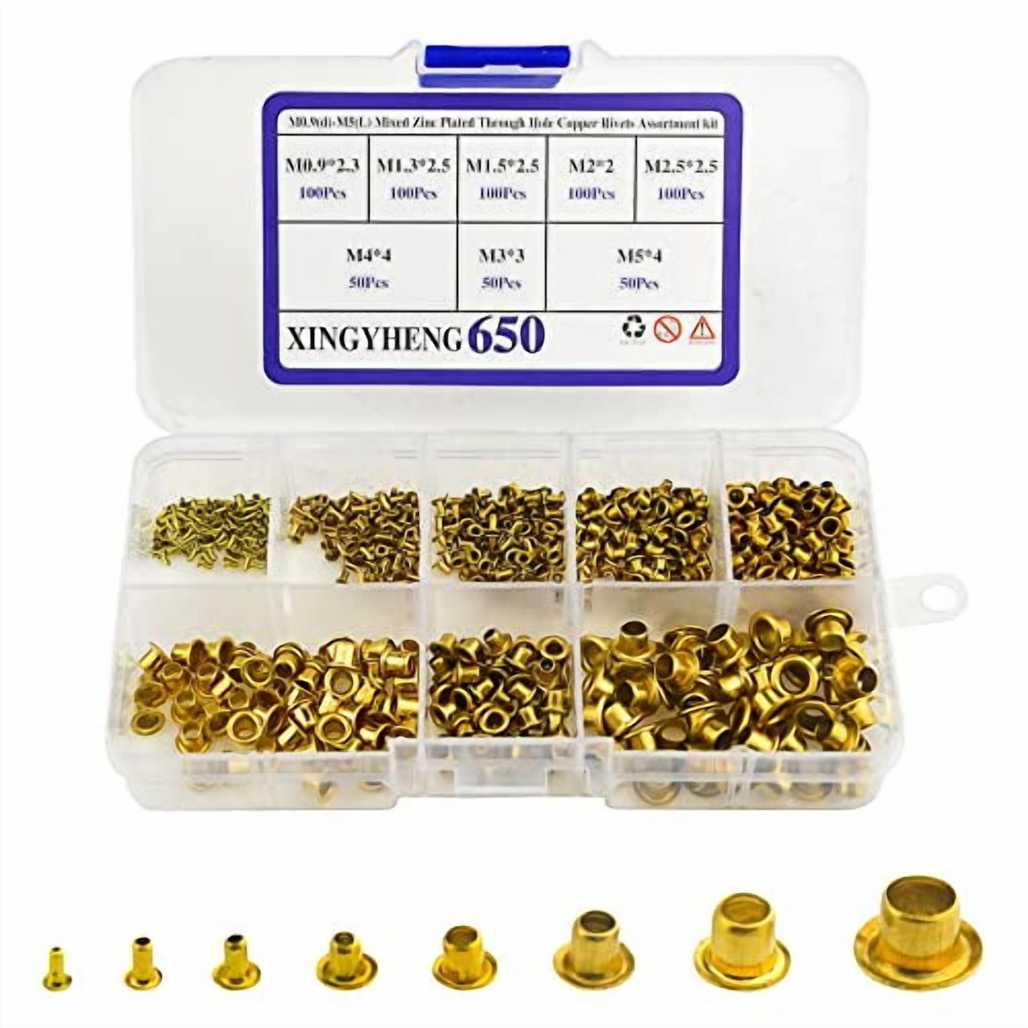 650Pcs 8 Values M0.9(d)-M5(L) Mixed Zinc Plated Through Hole Copper ...