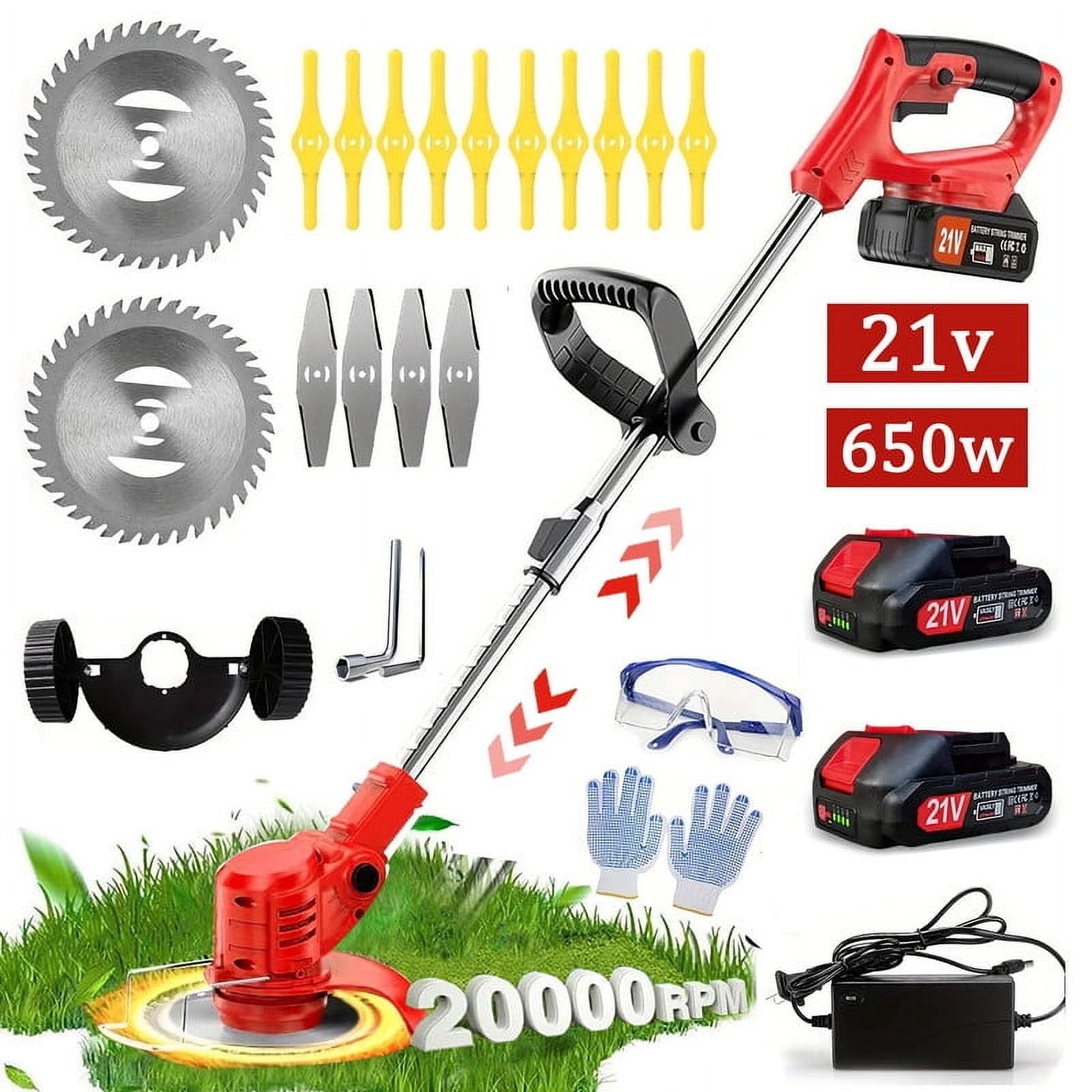 650W Cordless weed wacker, 3 in 1 Electric battery weed eater, 21V Weed ...