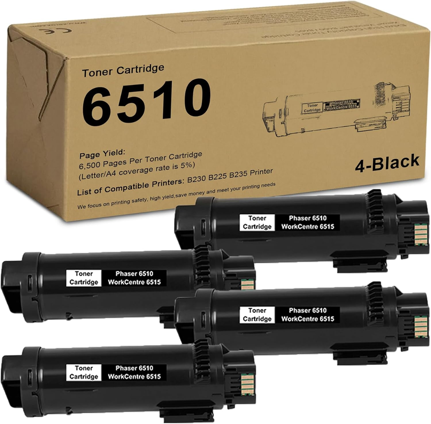 6510 / 6515 Extra High Capacity 6510 Toner Cartridge Blakc 4-PK ...