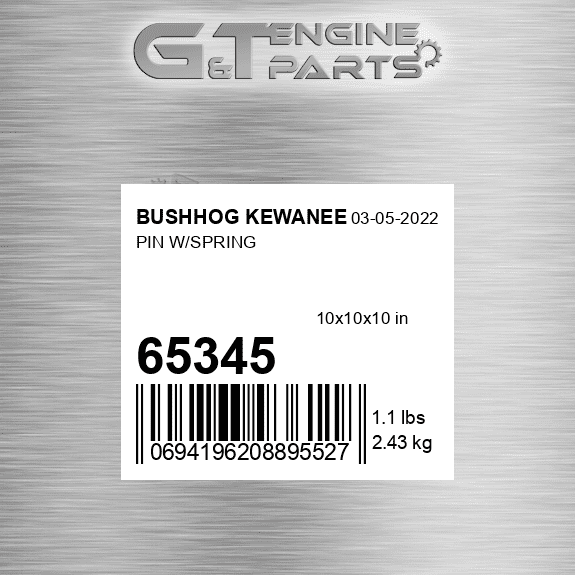 65345 PIN W/SPRING fits Bushhog Kewanee (New OEM) - Walmart.com