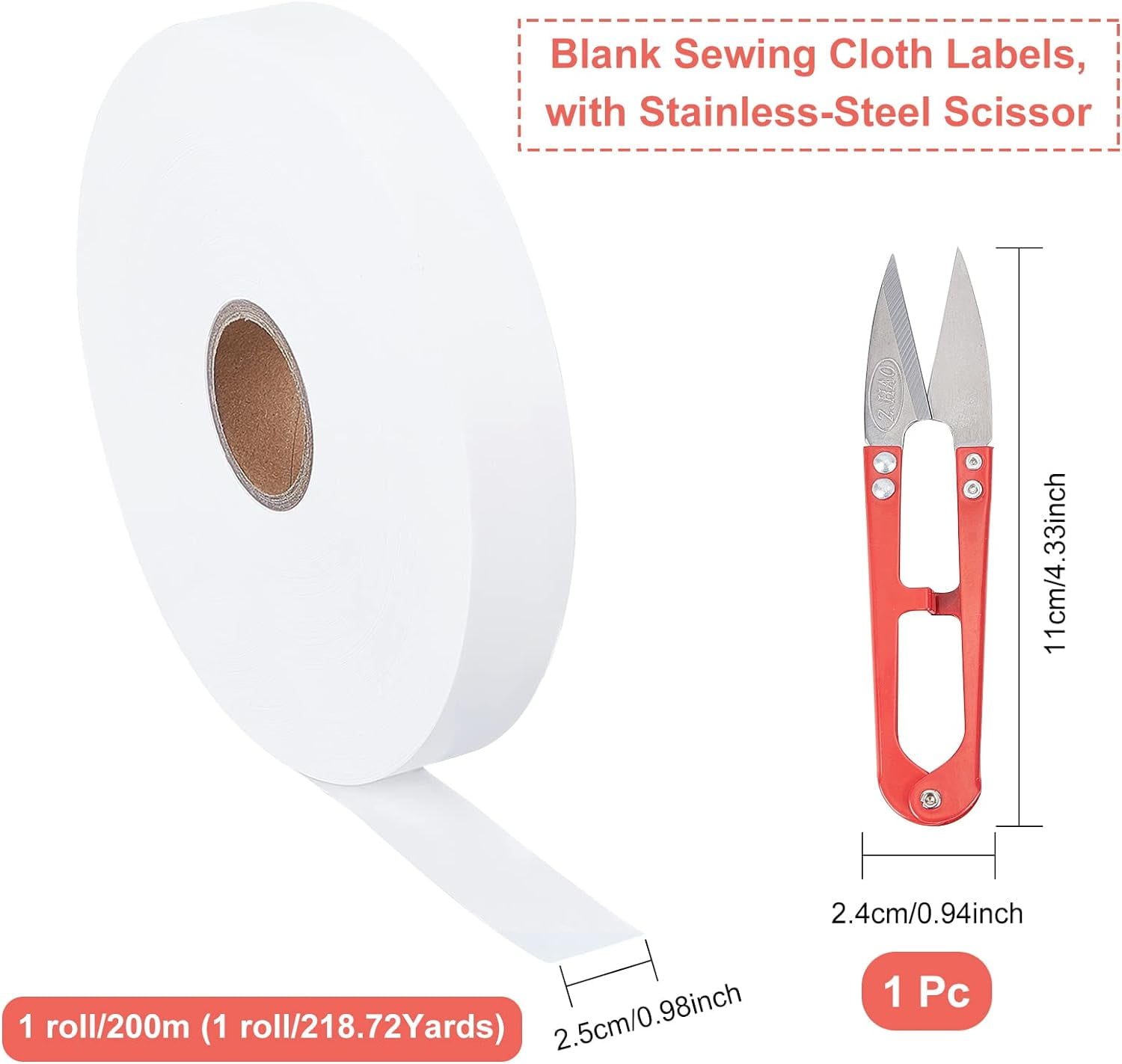 656 Feet/200m White Clothes Name Labels Tags 25mm Blank Sewing Cloth ...