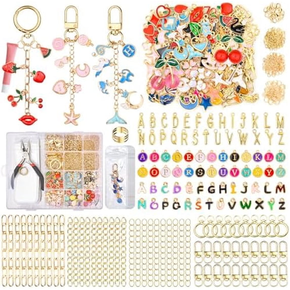 656Pcs Keychain Making Kit: Gold Jewelry Making Supplies Including 198 ...