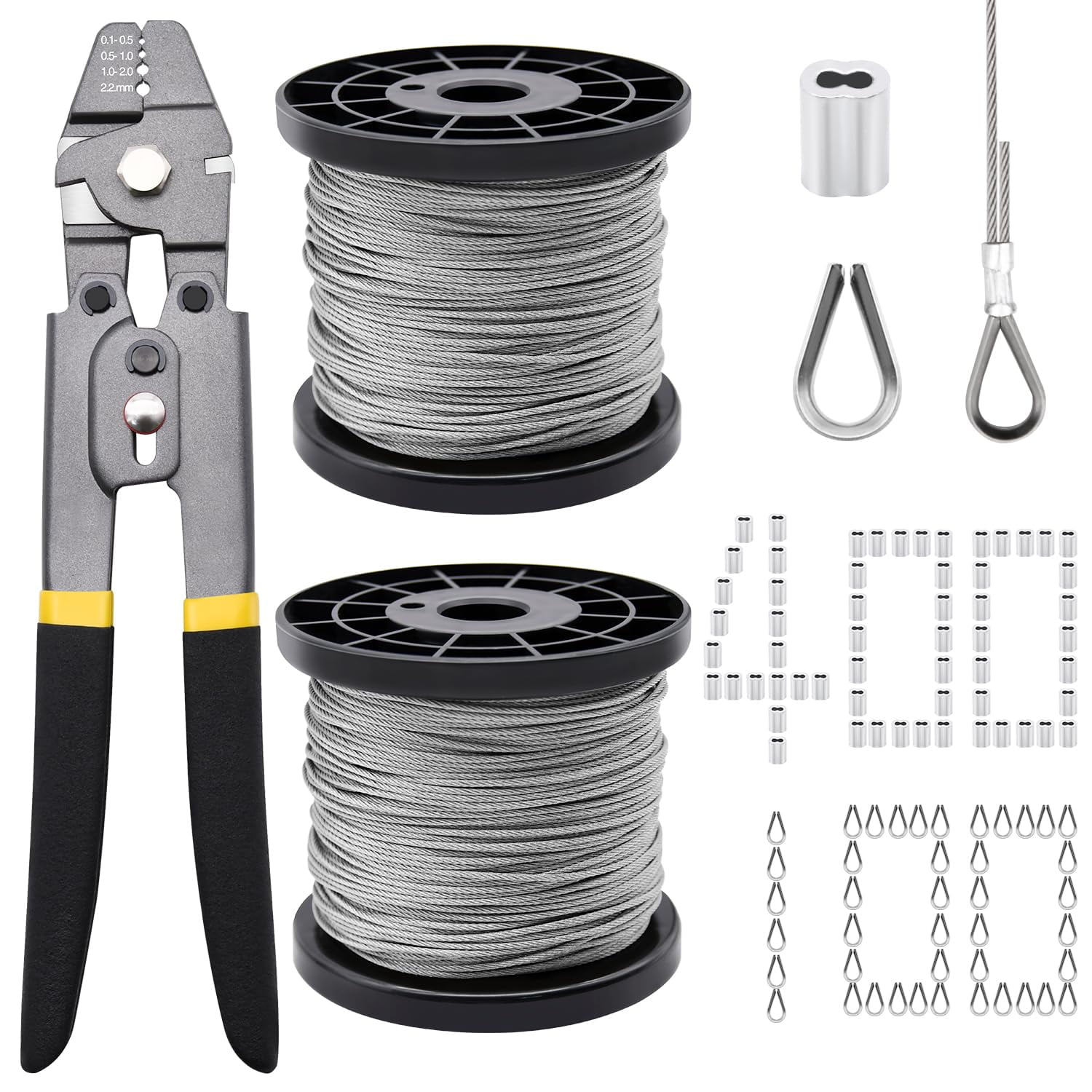 656ft Wire Rope Crimping Tool Kit, Stainless Steel Wire Rope Cable with ...