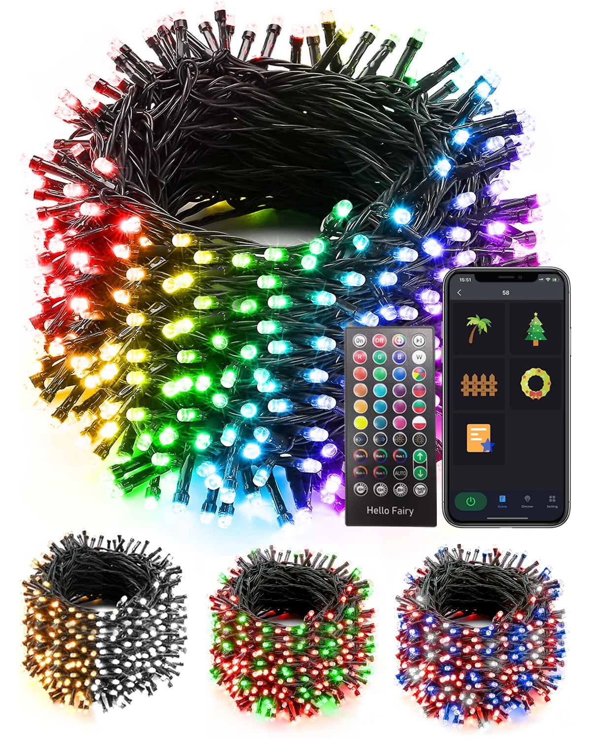 66FT 200 LED Smart String Lights Color Changing Programmable APP Remote ...