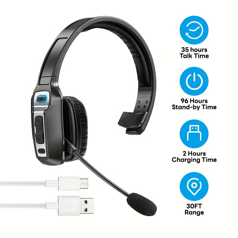 65Hrs Long-Lasting Trucker Wireless Headset | Dual Noise-Cancelling ...