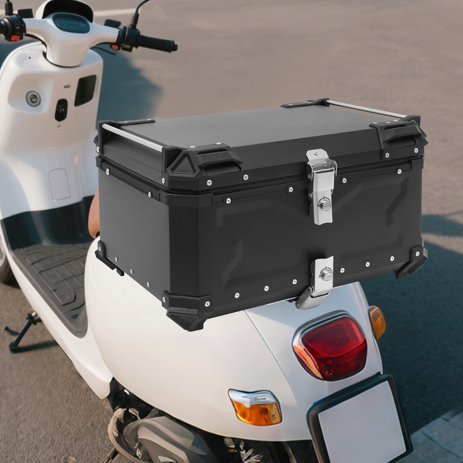 65L Black Motorcycle Top Case, Waterproof Motorbike Tail Box with ...