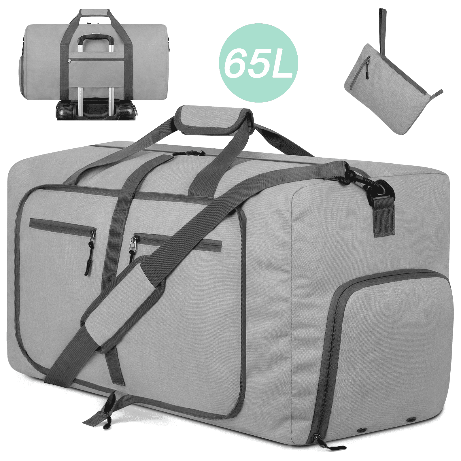 DAKOMM 65L Duffle Bag with Shoes Compartment, 24" Foldable Travel ...