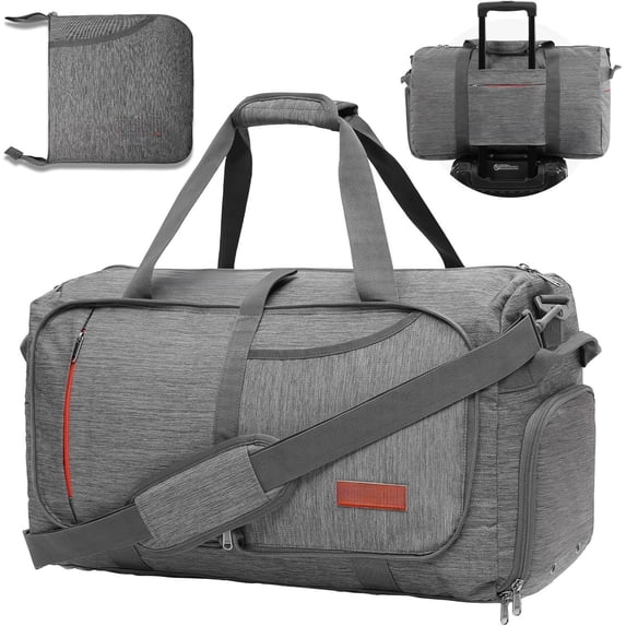 65L Foldable Duffle Bag with Shoes Compartment, Water-Resistant ...