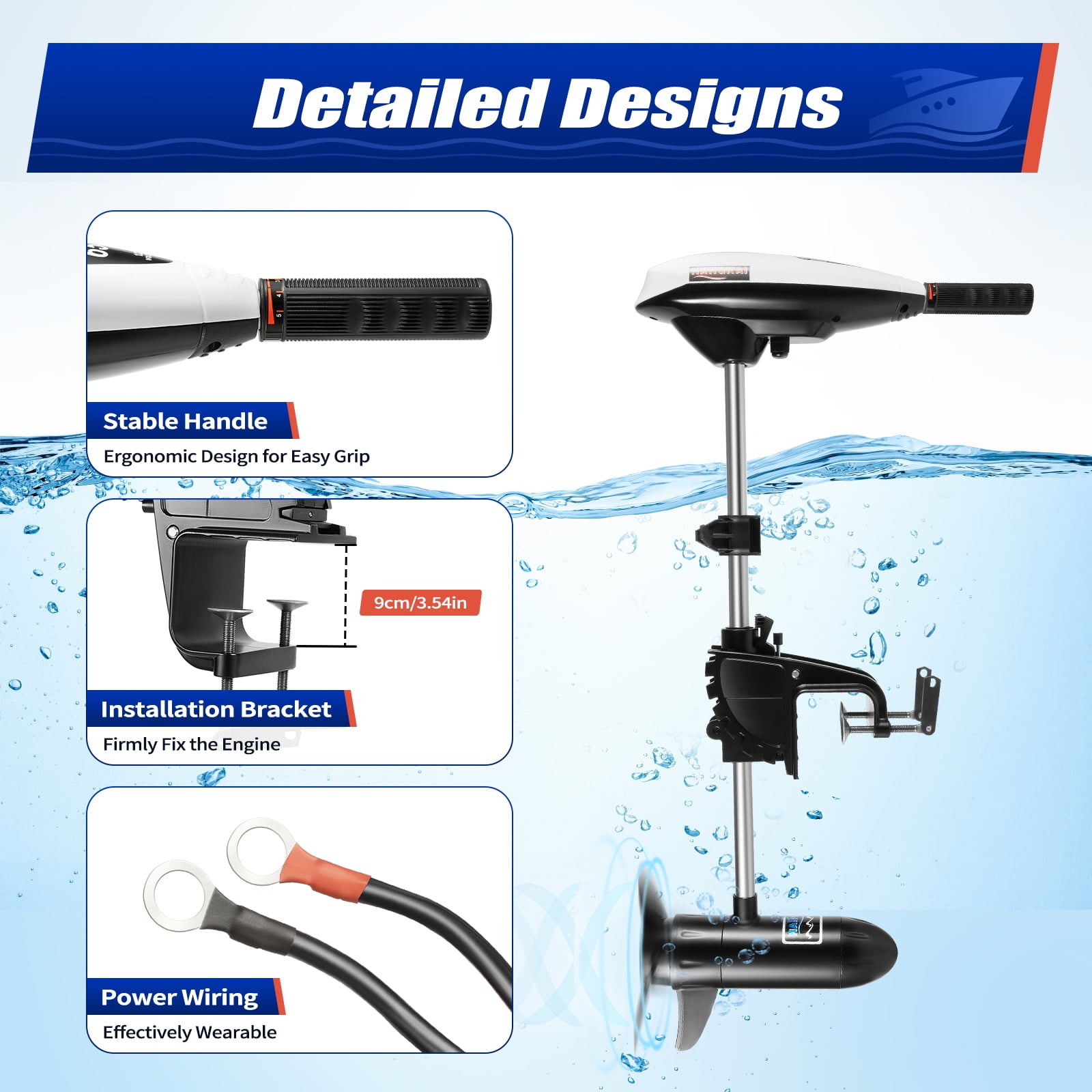 65LBS 12V Electric Thrust Trolling Motor Outboard Motor 660W Fishing ...