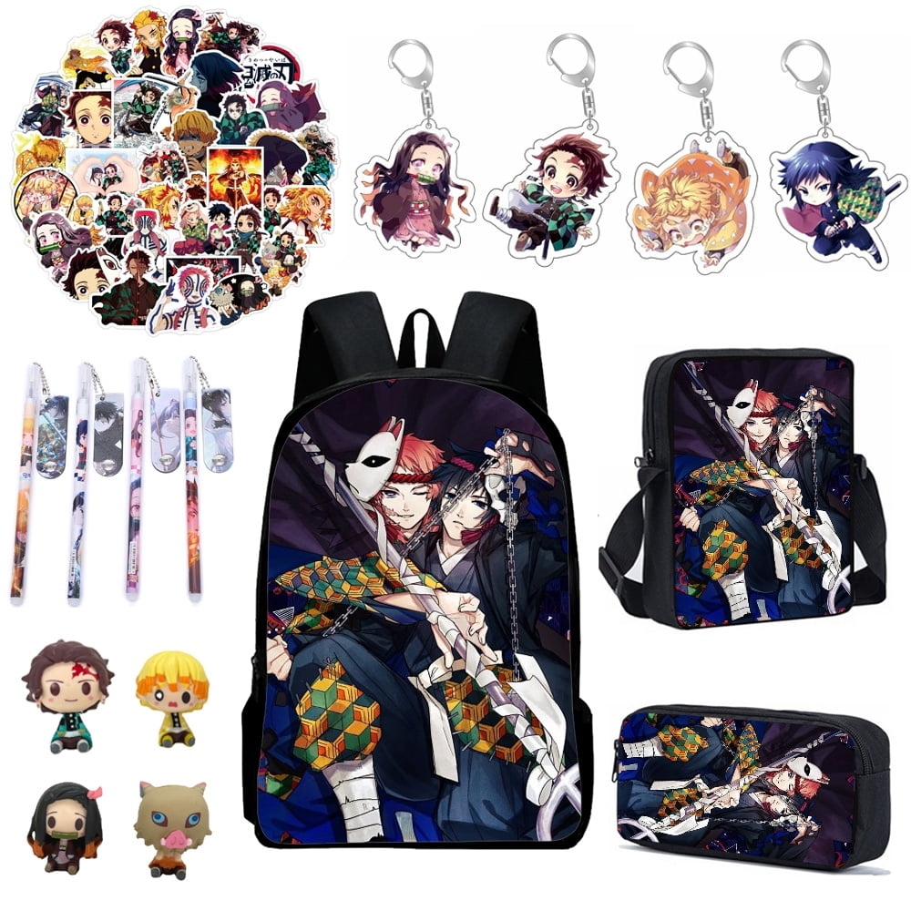 65PCS Anime Demon Slayer Cartoon Backpacks Set Funny School Bags for ...