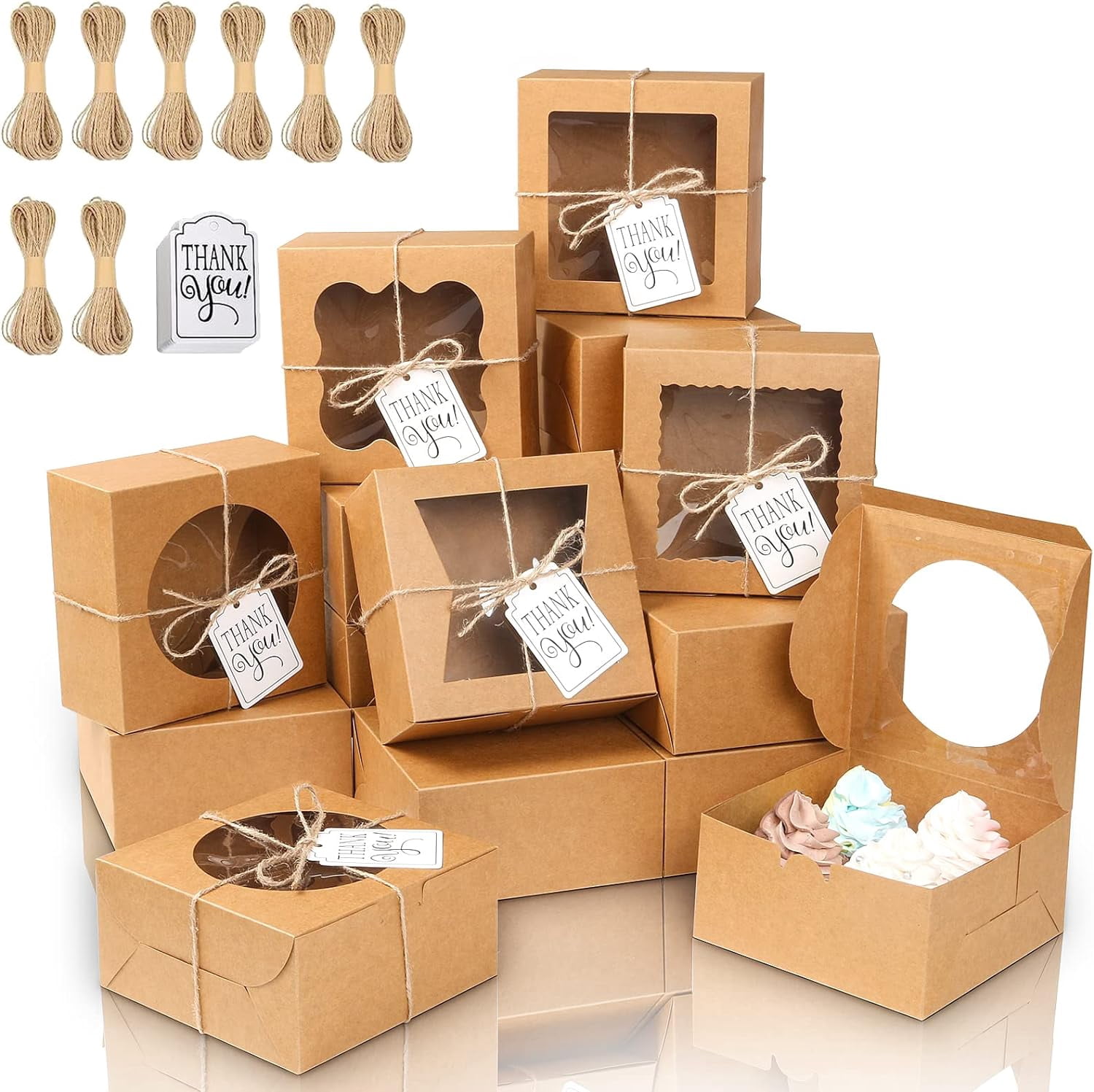65PCS Bakery Boxes with Window 6x6x3 Inches 5 Style Cookie Boxes Small ...