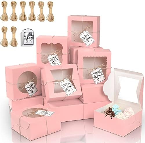 65PCS Bakery Boxes with Window 6x6x3 Inches 5 Style Cookie Boxes Small ...
