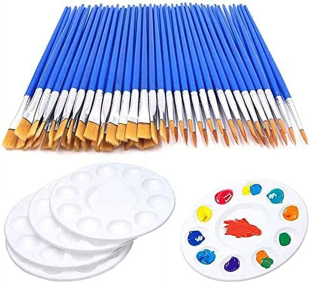 65Pcs Flat Paint Brush Pallet Set for Kids,60pcs Brushes + 5 PCS Round ...