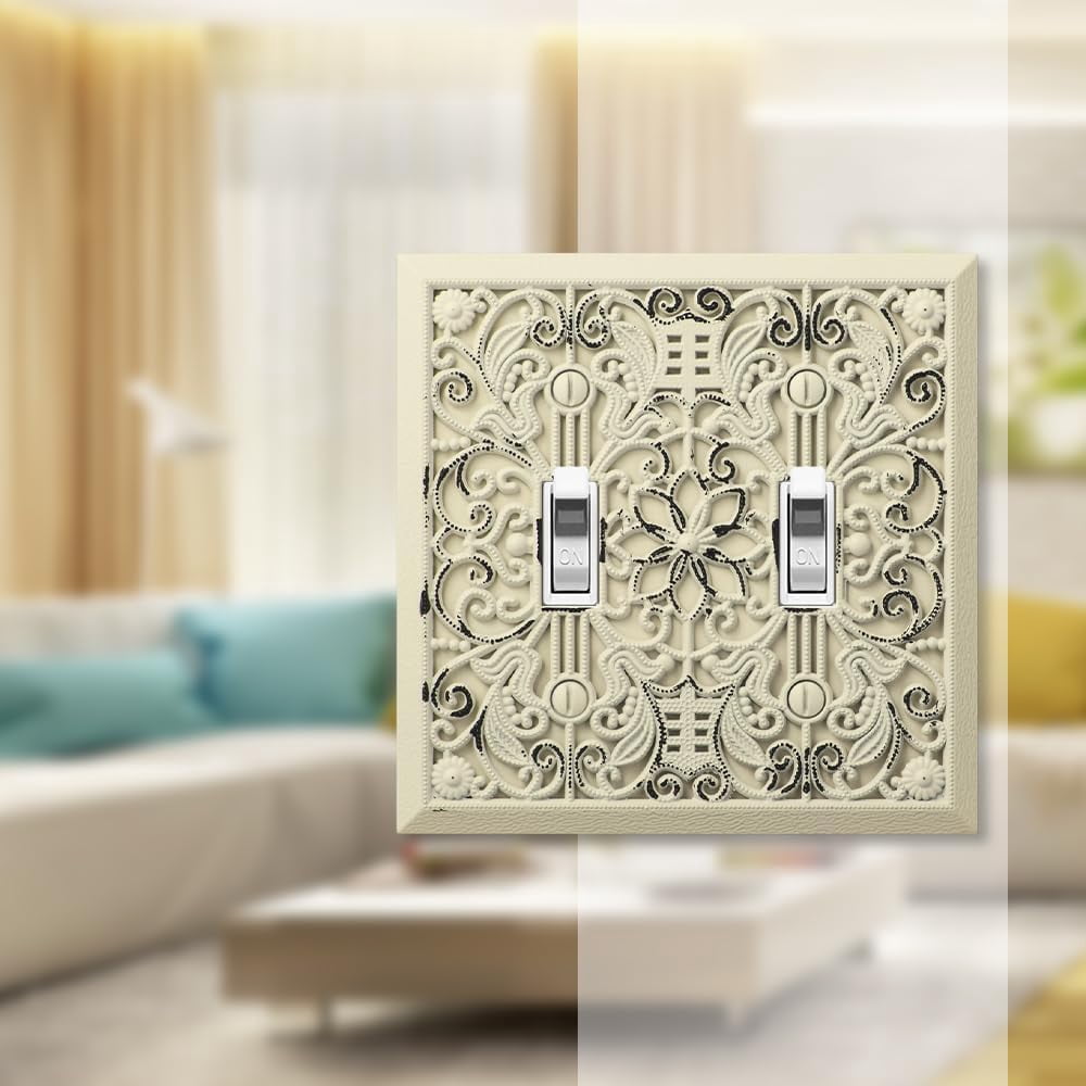 65TTAW Filigree Wallplate, 2 Toggle, Cast Metal, Antique White, 1-Pack ...