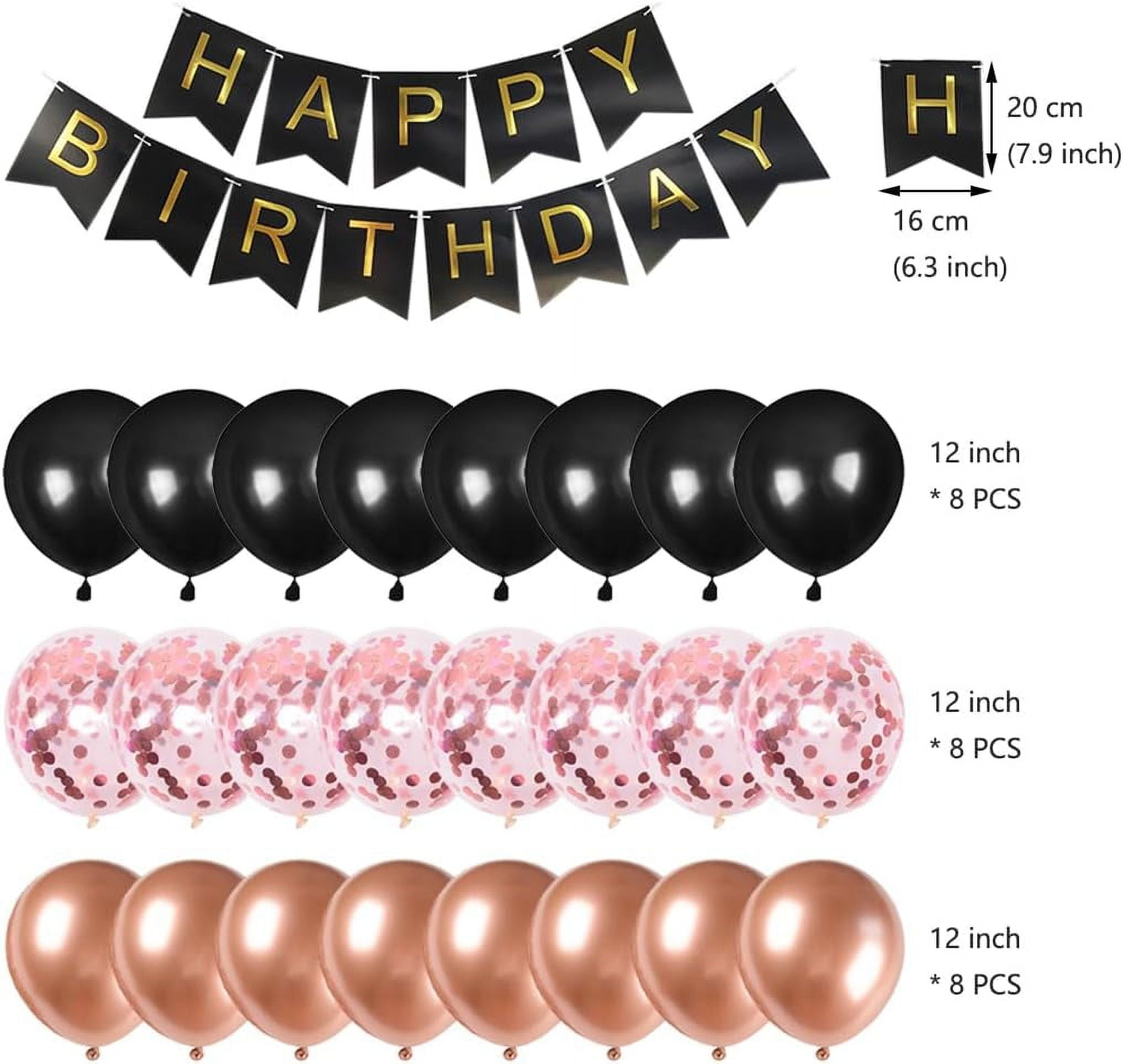 65Th Birthday Party Decorations Black Gold Rose Happy Birthday Banner ...