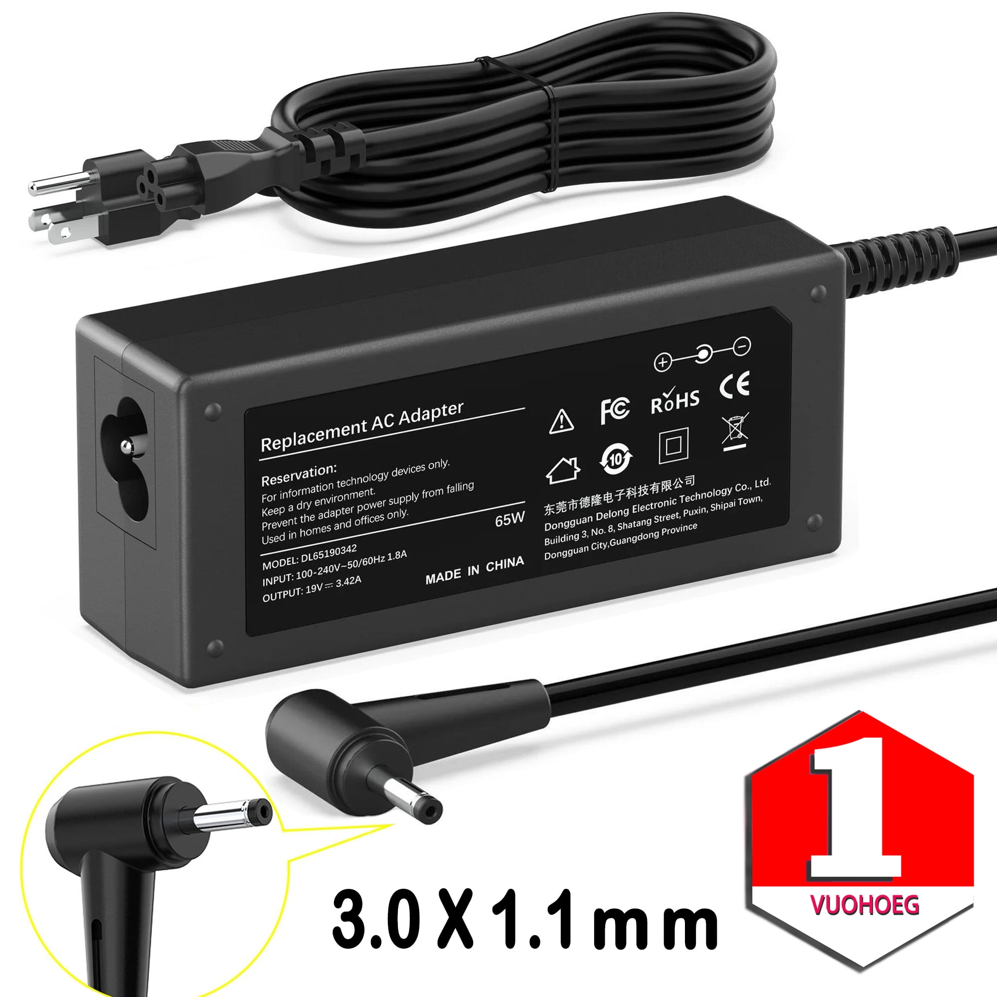 65W 19V 3.42A Acer Chromebook Charger for CB3 CB5 11 14 15 R11 Series ...