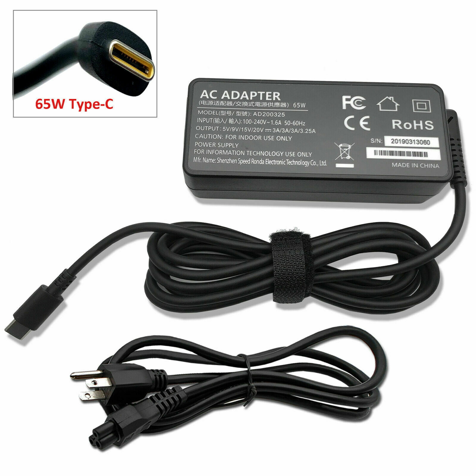 65W AC Adapter Charger Power Cord For Lenovo ThinkPad T480 T480s ...
