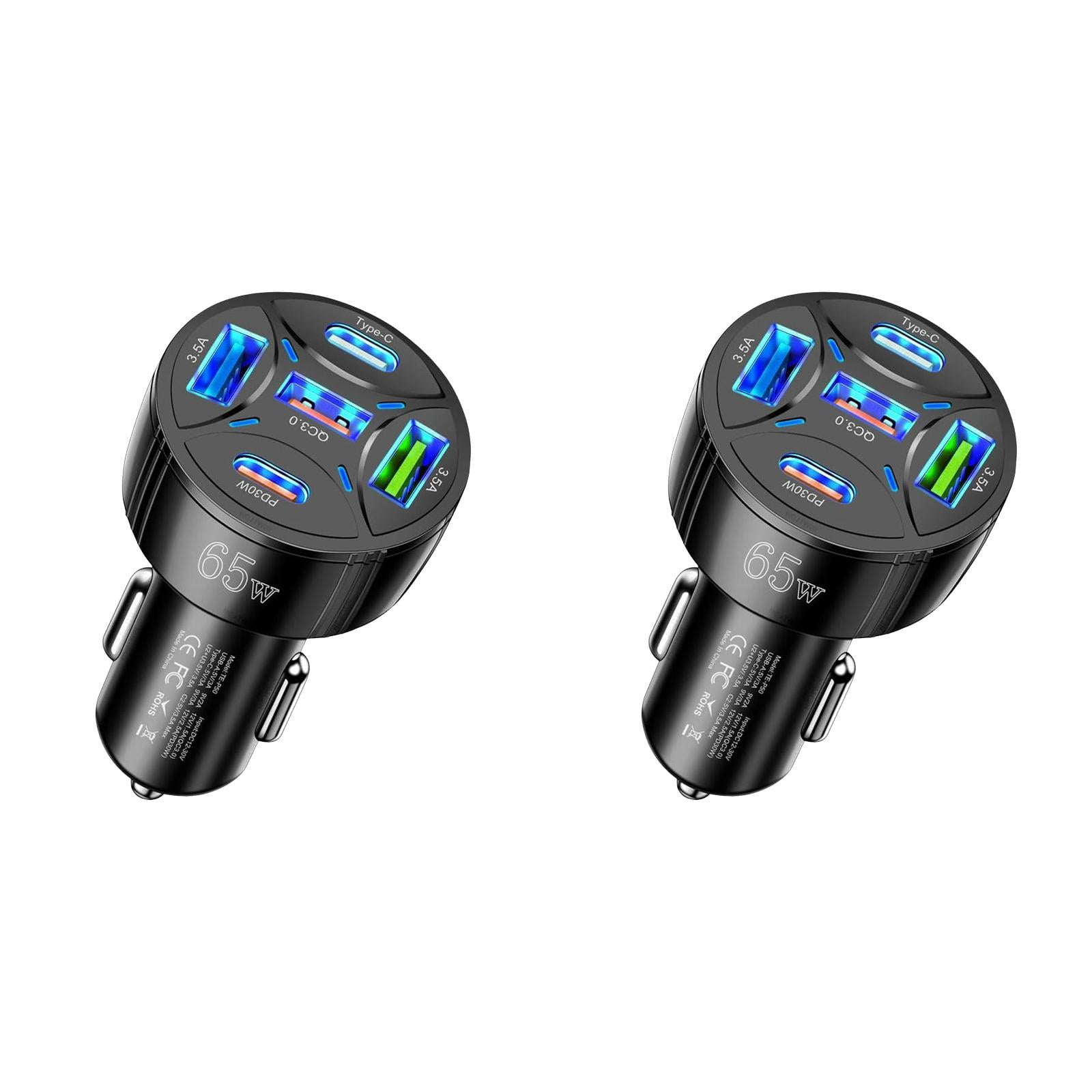 65W Car Charger Quint Port Fast Charging Hub High Power 1 To 5 USB ...