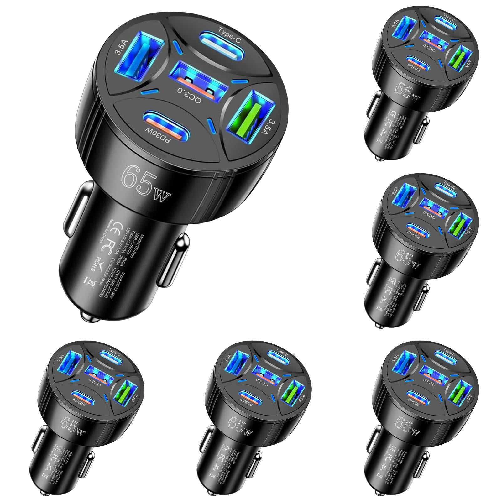 65W Car Charger Quint Port Fast Charging Hub High Power 1 To 5 USB ...