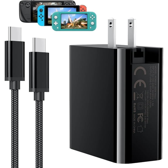 65W Fast Charger for Steam Deck, For Switch 2 2025 AC Adapter with ...