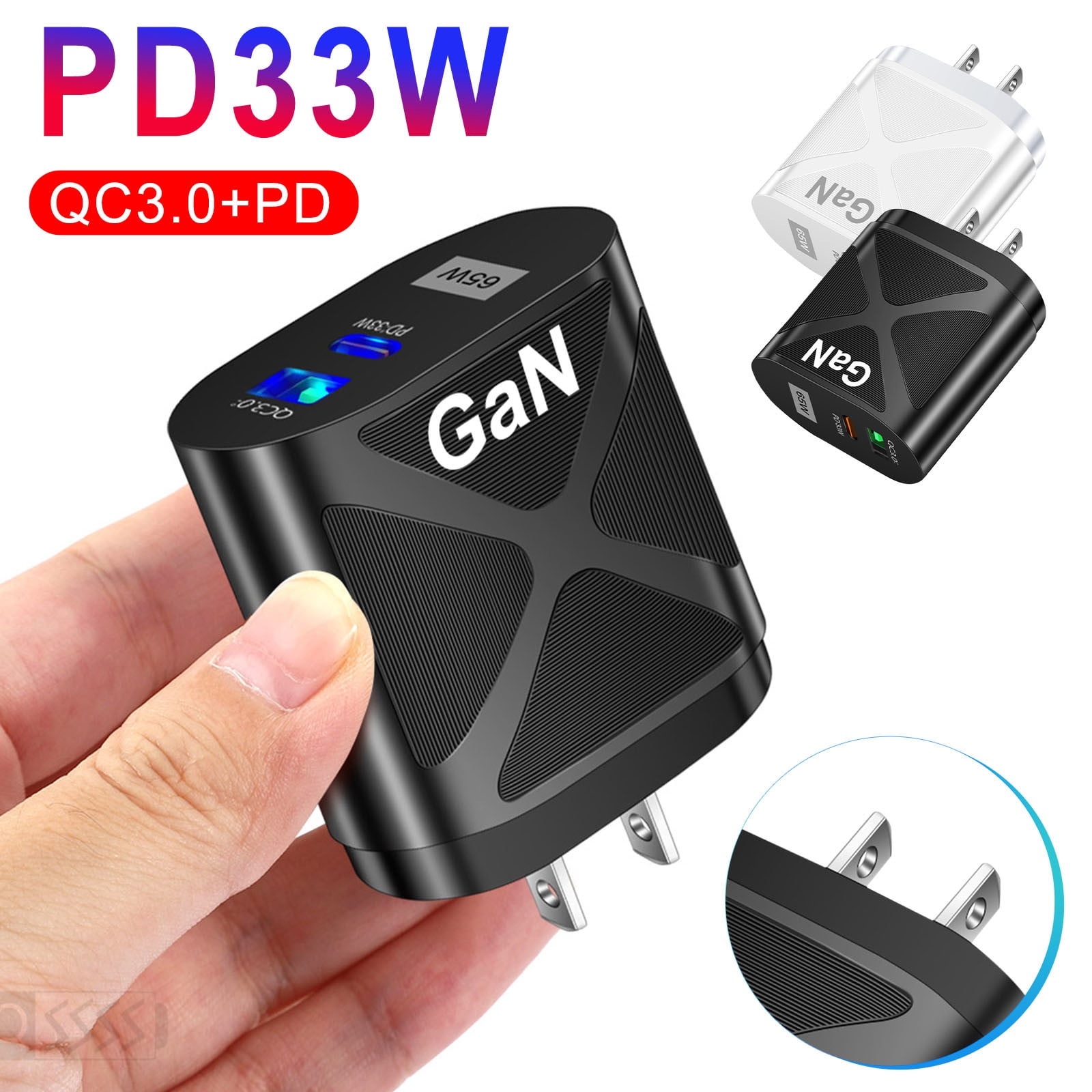 65W Fast Charging Wall Adapter, USB-C PD QC3.0 Dual Port, High-Speed ...