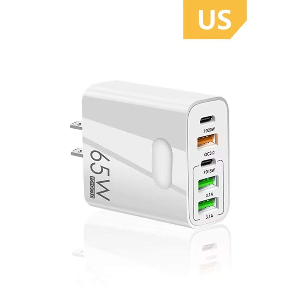 65W Quick Charge Mobile Phone Charger with 4A type-c PD+4USB Multi-port ...