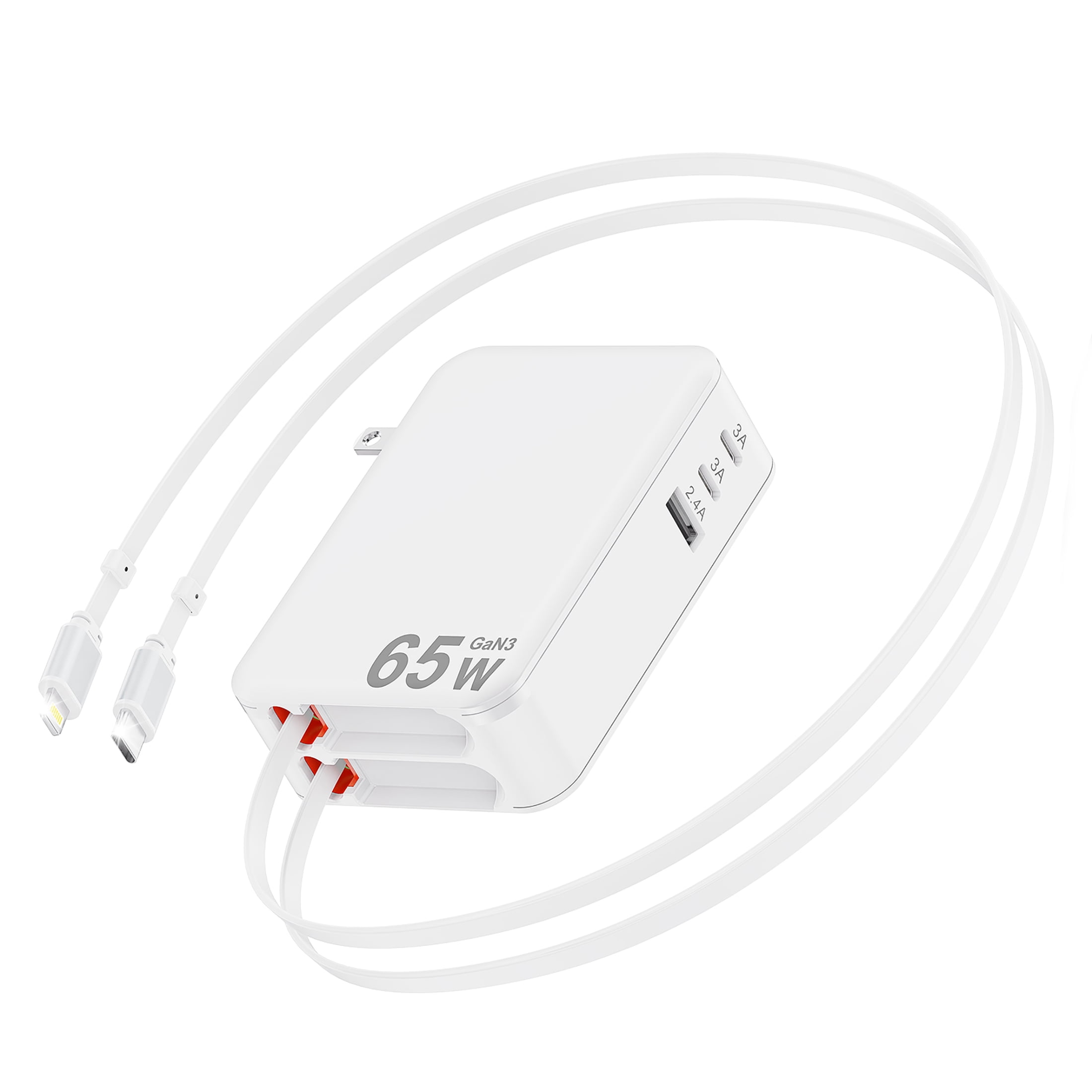 65W Retractable Wall Charger with Dual Cables 3.9ft,5 in 1 Retractable ...