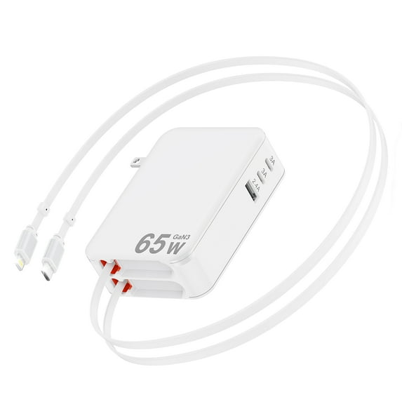 65W Retractable Wall Charger with Dual Cables 3.9ft,5 in 1 Retractable ...