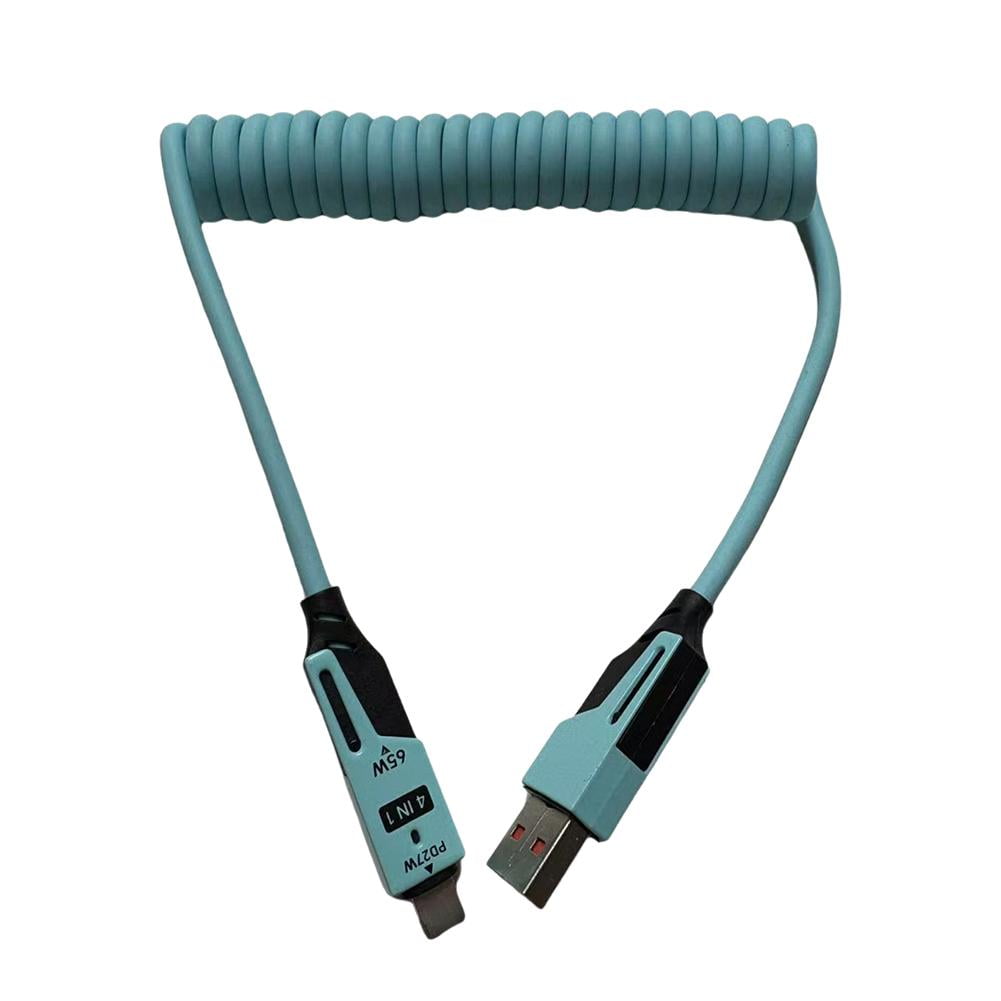 65W Spring Short Data Cable 6A USB Type C Spring Telescopic Quick ...
