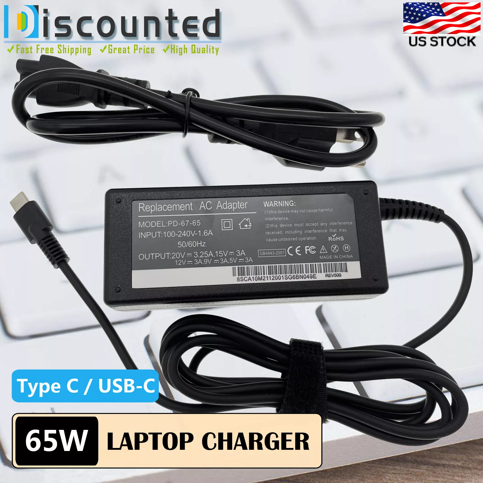 65W Type C AC Adapter Charger for Dell Latitude 5285 5289 7275 7370 ...