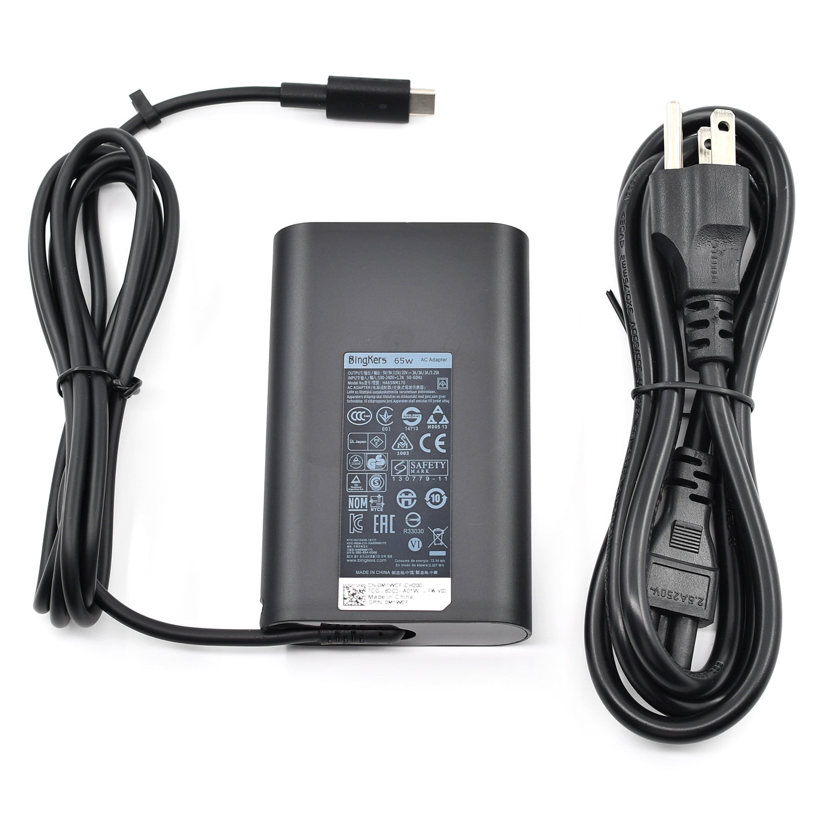 65W USB C AC Adapter for Dell XPS 11 12 13 Vostro 14 15 DA65NM190 Type ...