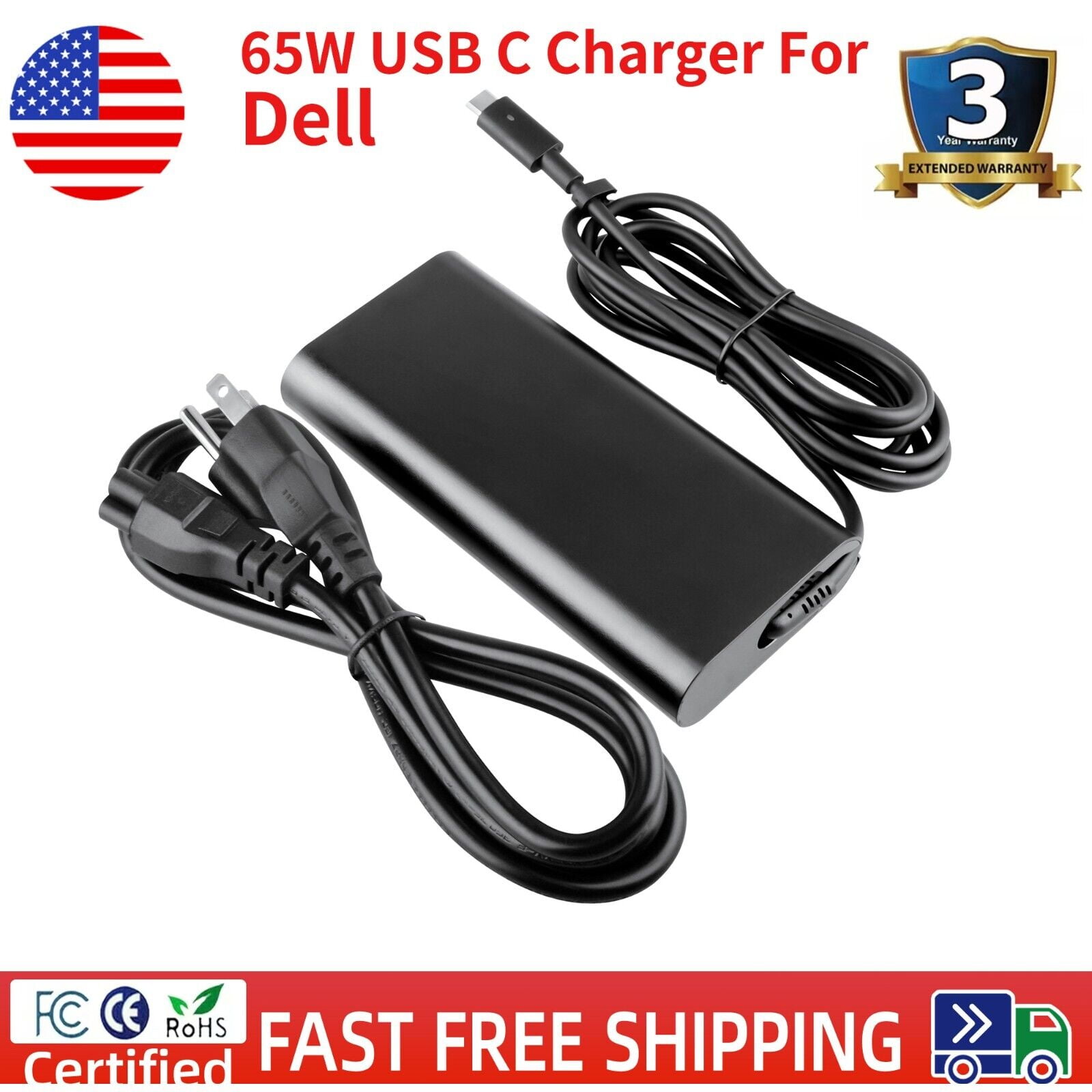65W USB C Charger for Dell Latitude 3000 5000 7000 9000 Series 3440 ...