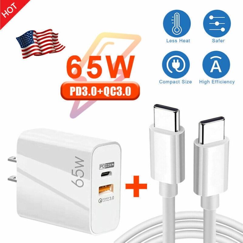 65W USB C Wall Charger for CAT S62, 2 Ports Fast Charging with 6 Feet ...