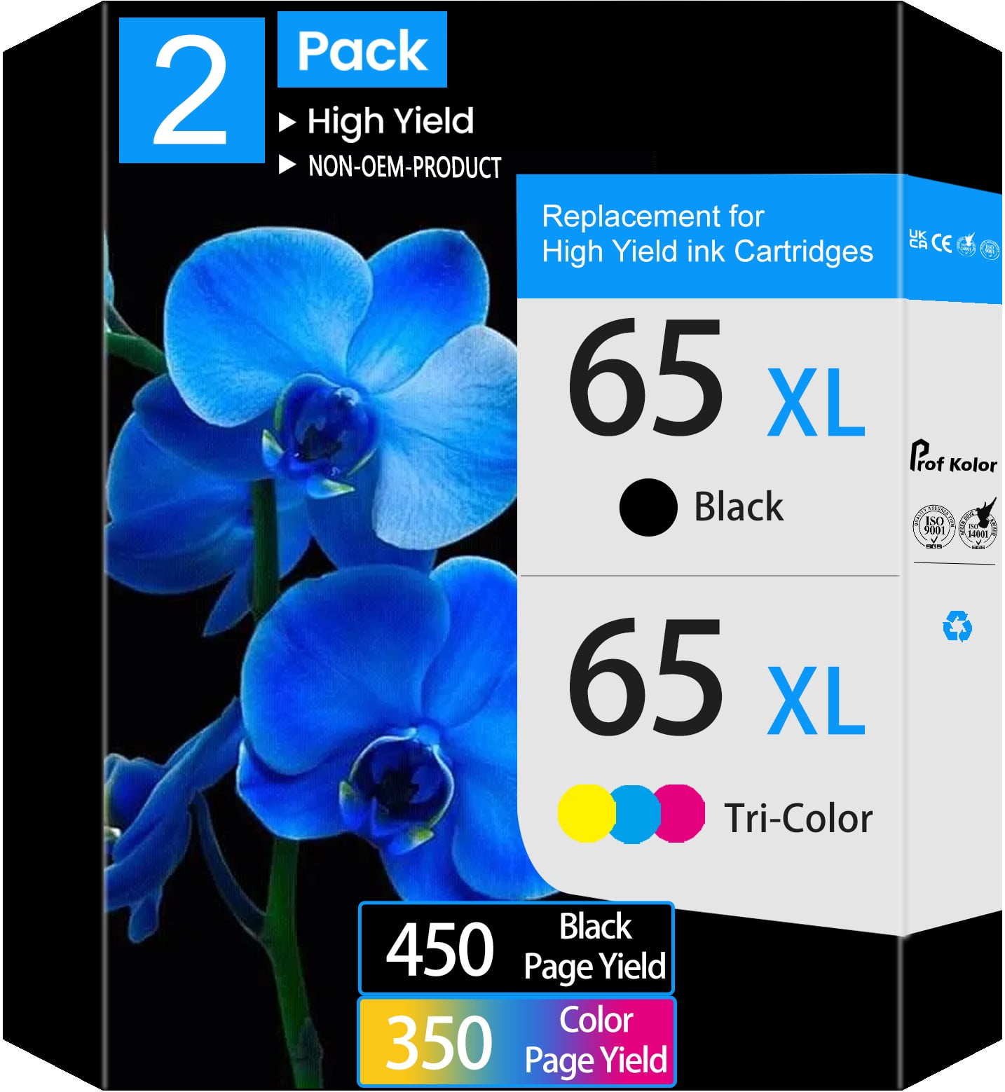 Prof Kolor 65XL Ink Cartridges Black and Tri-Color, for HP Deskjet ...