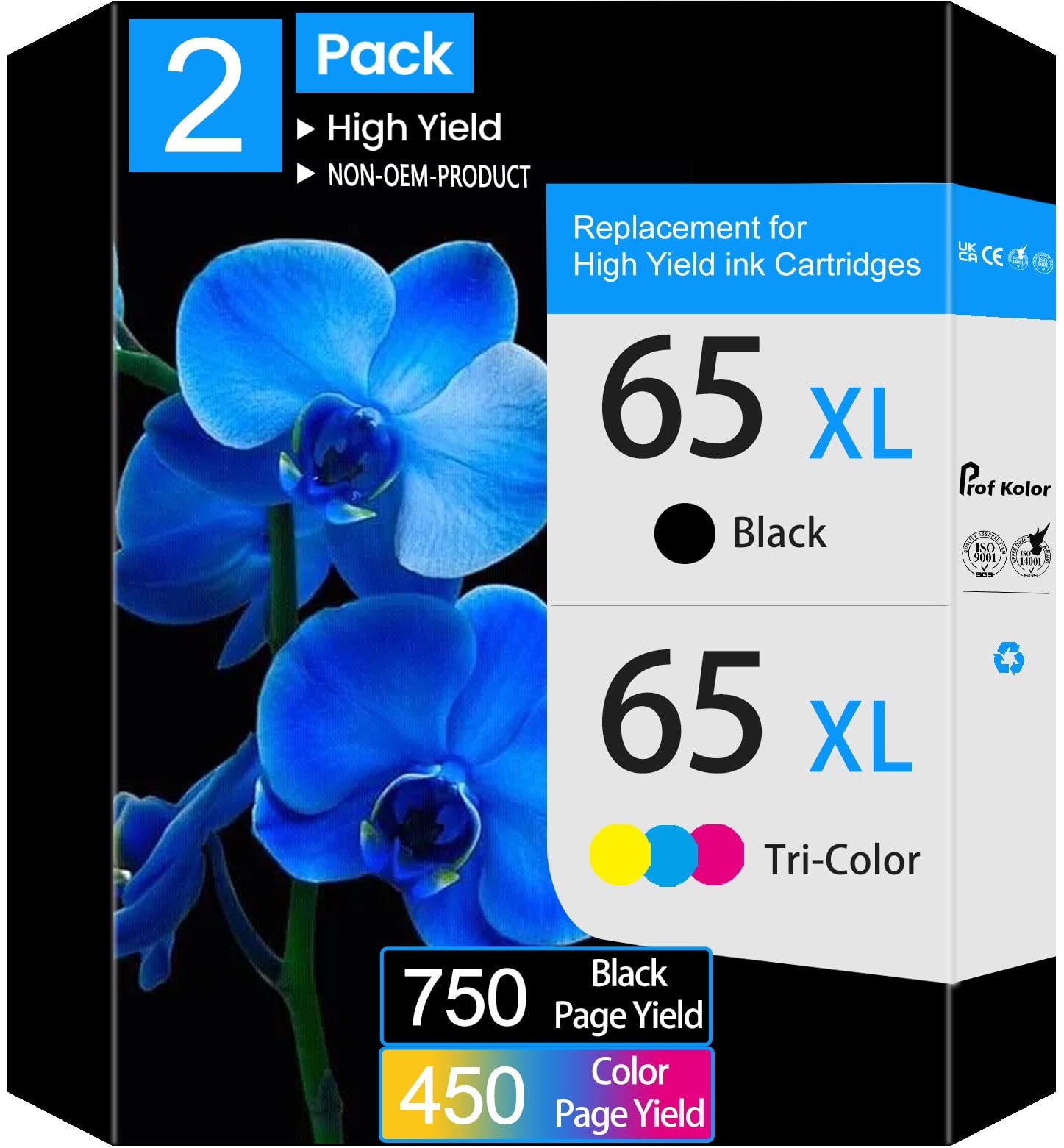 Prof Kolor Ink Cartridges for HP 65 XL Black and Tri-Color Printer Ink ...