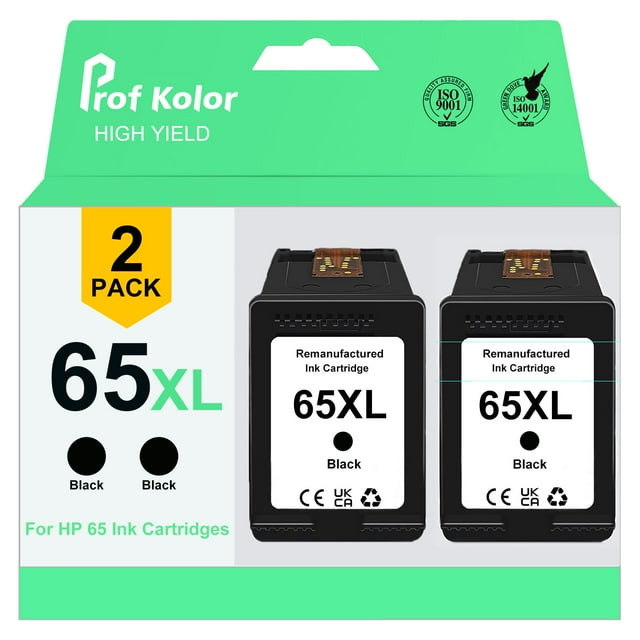 65XL 65 Ink Cartridges, for HP 65 Black Ink Cartridges, 2 Pack ...