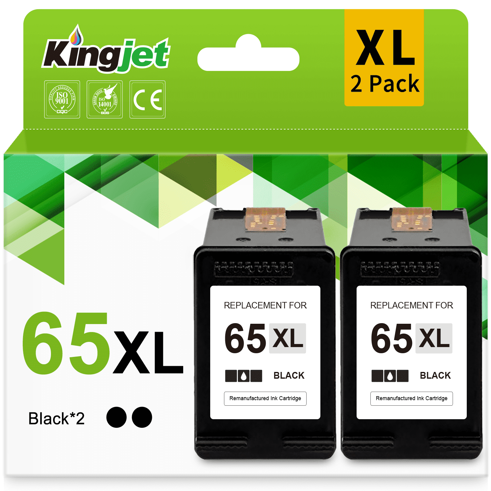 HP 65XL Black Ink Cartridge, 2-Pack, Compatible with HP Deskjet & Envy ...