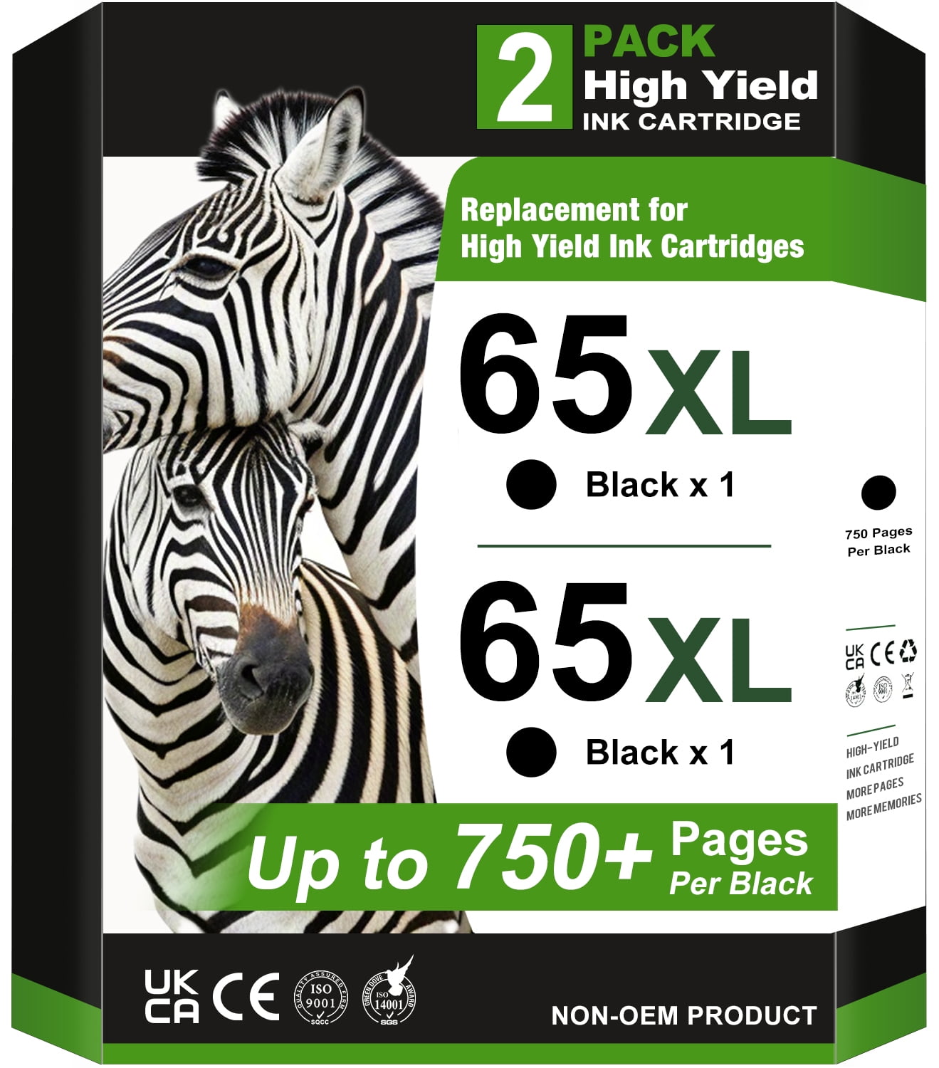 WISDOC Ink Cartridges for HP 65XL Black High Yield Compatible 2 Pack ...