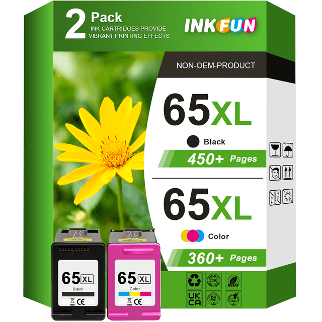 Inkfun 65XL High Yield Ink Cartridges, Black and Tri-Color, Compatible ...