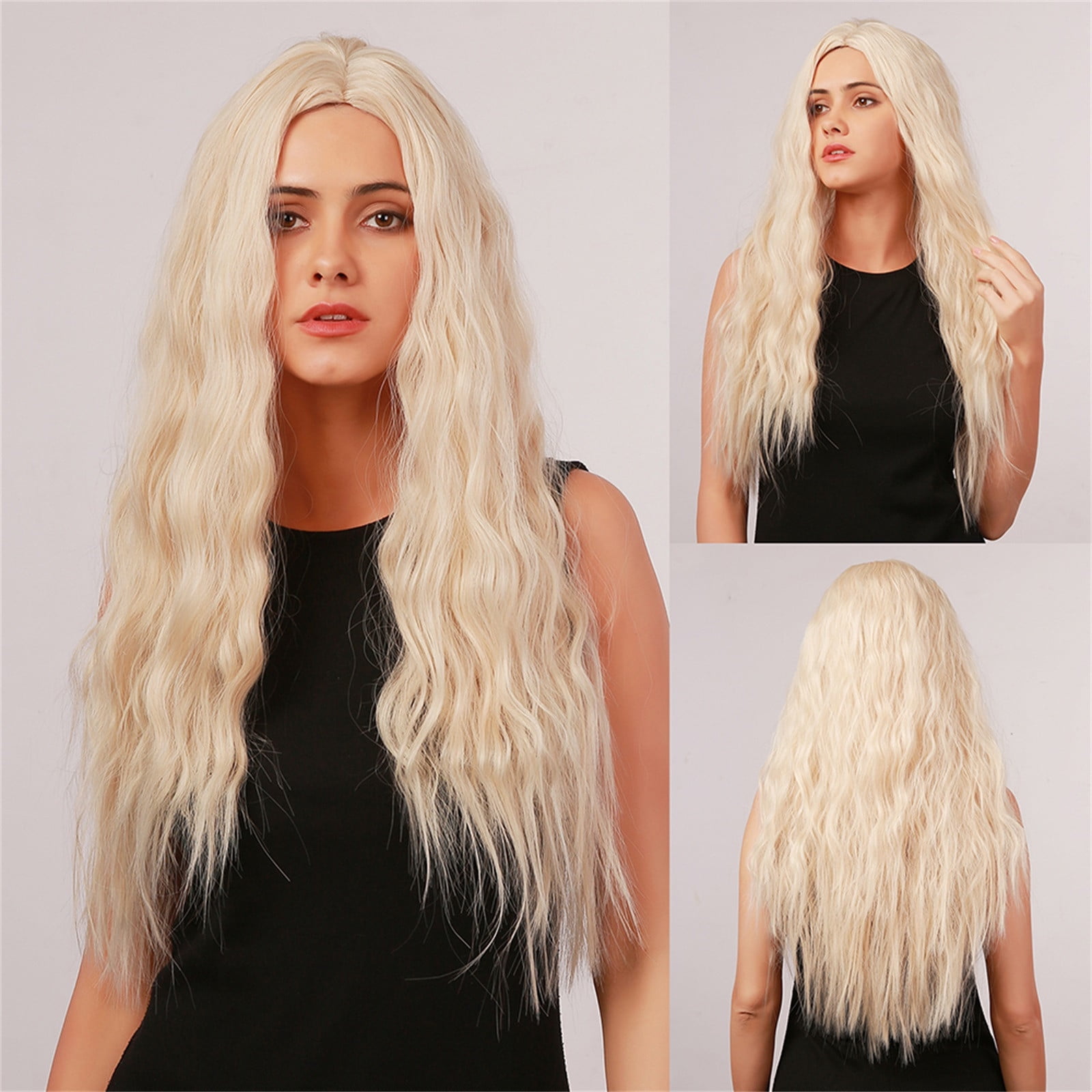 65cm High Temperature Silk Wig Without Bangs Long Curly Light Gold With ...
