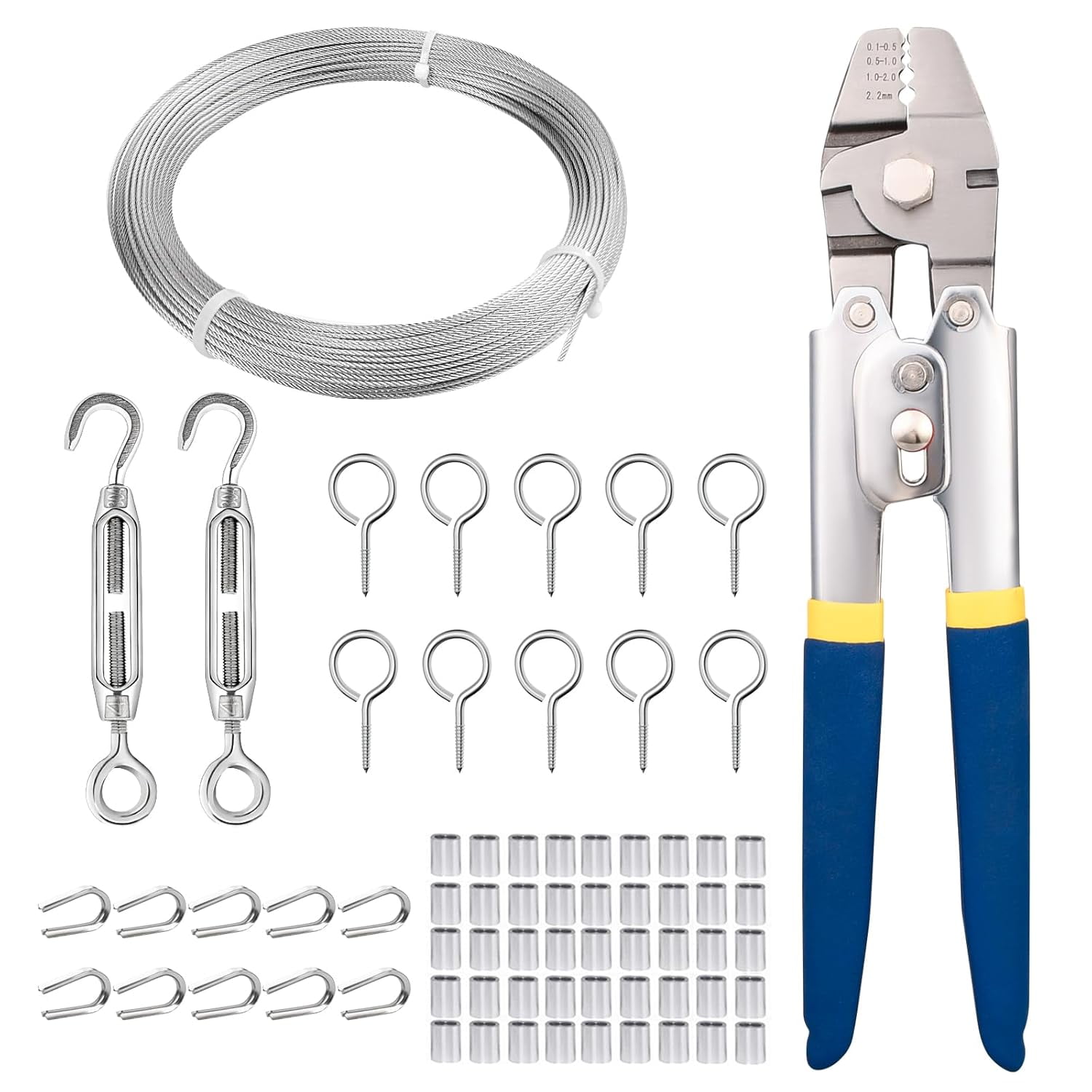 65ft 1/16 Stainless Steel Cable Wire Rope Kit, Wire Rope Crimping Tool ...