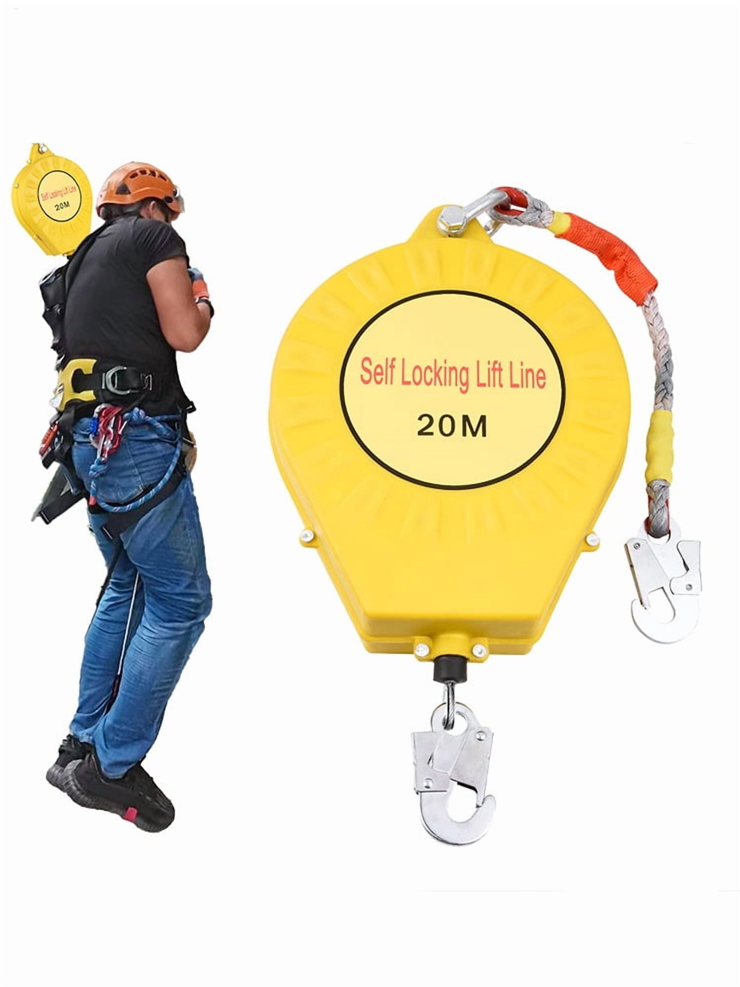 65ft/20m Self Retracting Lifeline, Heavy Duty 330lbs Fall Arrest Device ...
