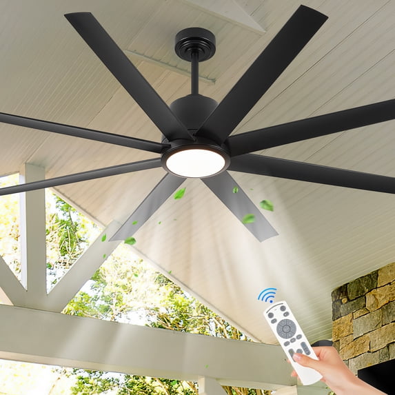 65in Black Large Ceiling Fan with Lights 8-Blade Remote Control Outdoor ...