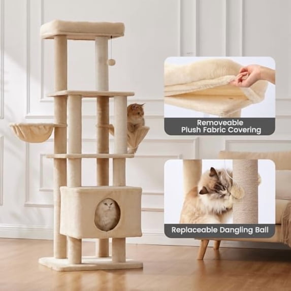 65in Heavy Duty Cat Tree Tower for Large Cats, Multi-Level Cat ...
