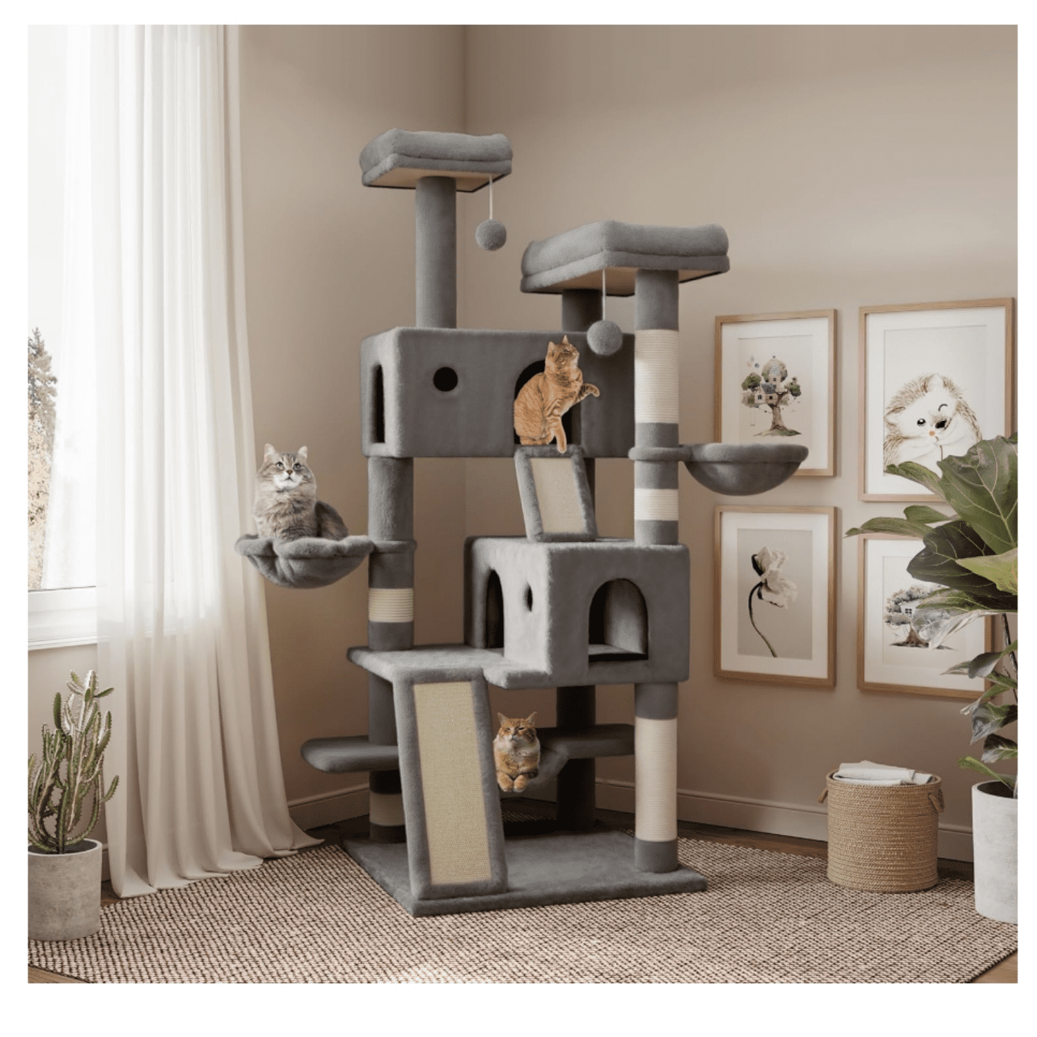 65in Larger Cat Tree Tower Condo for Indoor Kitties/Multi-Level ...