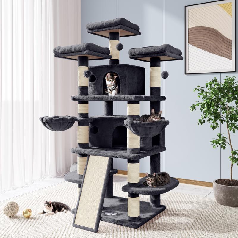 65in Multi-Level Tall Cat Tree for Indoor Cats/Larger Tower with Wide ...