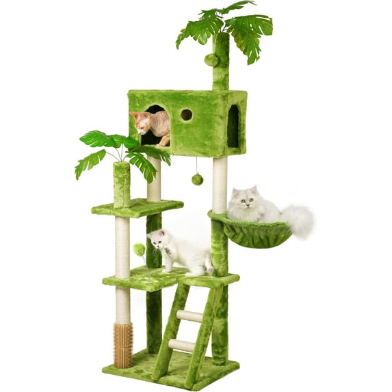 65in Tall Tree with Leaves for Indoor Cats, Tower with , Hammock,Cozy ...