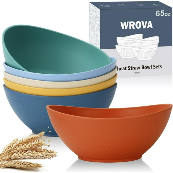 65oz Big Salad Bowls - Large Wheat Straw Bowls set of 6 - Unbreakable ...