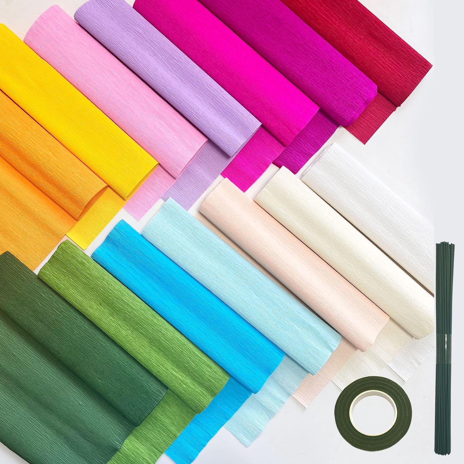 65pcs Crepe Paper Flower AIF9 DIY Kits, 14 Rainbow Colors Crepe Paper ...
